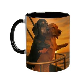 Generic Romantische Dackel Paartasse - Titanic Dog Cup, Im Flying Cup, lustige Titanic Dackel Kaffeetasse, 325 ml, lustige Keramiktasse mit niedlicher fliegen