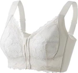 Generic Ziplacy Soutien-gorge de sport avec fermeture &eacute;clair sur le devant pour femme - Soutien-gorge de sport push-up fin sans fil en dentelle, blanc, 3XL