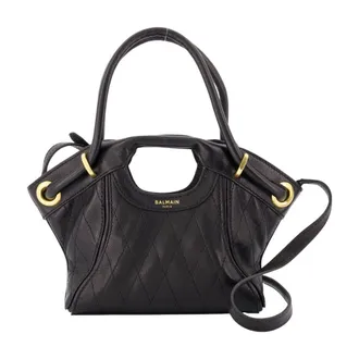 Balmain Quilted Lambskin Top Handle Bag - Black