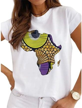 Keephen Cool Color&eacute; Carte Afrique T-Shirt Femmes Kente Amoureux de lAfrique Impression 3D T-Shirt Casual Manches Courtes Vacances Tops