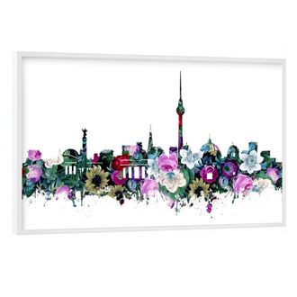 artboxONE Poster mit wei&szlig;em Rahmen 60x40 cm Berlin St&auml;dte Berlin City Skyline floral - Bild Vintage Cities Cityscape