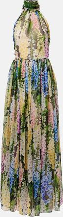 Oscar De La Renta Robe longue en soie à fleurs