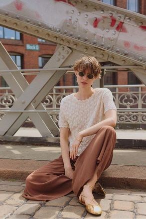 Tranquillo Kurzarmpullover Ajour Pullover Emmaa aus Bio-Baumwolle Luftiger Ajour-Feinstrick