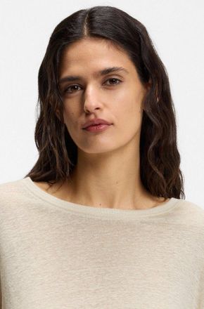 HUGO BOSS T-Shirt Emma Premium Damenmode aus reinem Leinen, Rundhals
