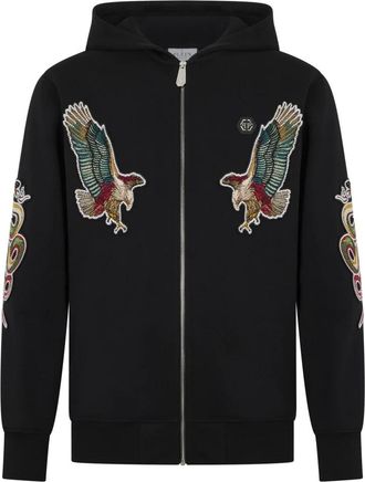 Philipp Plein Homme, Sweatshirts et sweats &agrave; capuche, Noir, Taille: M Zip Sweat &agrave; capuche Tattoo Patches