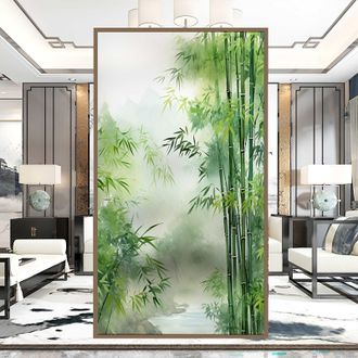 Generic Sichtschutzfolie für Glasfenster, Statisch haftende Fensterfolie mit Grün Bambusblattmuster, Selbstklebend Blickdicht Klebefolie 3D Dekofolie Anti-UV 