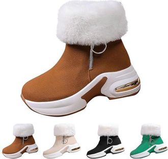 Generic Bottes de neige chaudes pour femme avec fermeture &eacute;clair lat&eacute;rale doubl&eacute;es en polaire - Bottines &agrave; plateforme avec fermeture &eacute;clair lat&eacute;rale - Chaussu