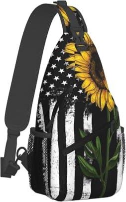 Generic Sacoche Port&eacute; &eacute;paule Tournesol et drapeau am&eacute;ricain R&eacute;glable Sac De Poitrine Mode Cross Body pour Cyclisme &eacute;cole Homme