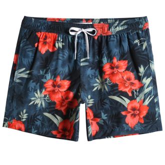 Maamgic Herren Badeshorts Vintage Retro Boardshorts 4 Way Stretch Schnelltrocknend mit Mesh-Futter und Verstellbarem Tunnelzug MEHRWEG Wundersch&ouml;ne rote Blume