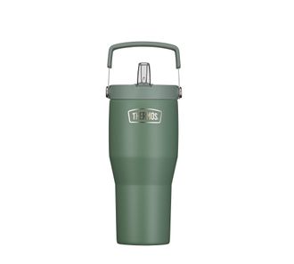 Thermos REFRESHING SERIES Isolier-Trinkbecher 0,85l, grün matt, Tumbler mit Flip-Strohhalm und Griff für unterwegs, Arbeit oder zu Hause, geschmacksneutraler 