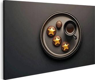 Islandburner Prime Bild auf Leinwand Kaffee und Pralinen mit goldenen Sternen auf dunklem Tablett Bilder Wandbilder Poster