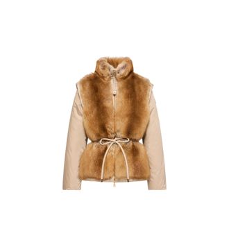 Moncler Moncler Doudoune En Shearling 2-en-1 Blaireau, Femme, Beige, Taille: 0