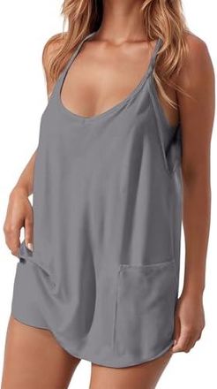 Generic Ensemble 2 pi&egrave;ces pour femme 2026 avec haut sans manches et poches - Surv&ecirc;tement &agrave; col rond et short assorti, gris clair, 3XL