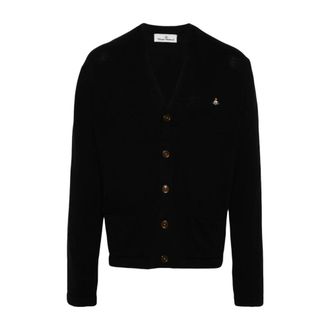 Vivienne Westwood Homme, Pulls, Noir, Taille: XL Pull noir à col en V avec logo Orb