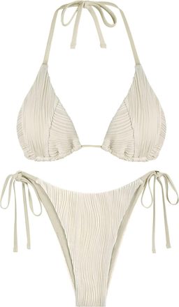 Zaful Bikini-Sets f&uuml;r Damen, Neckholder, Zweiteiliger Badeanzug, gerippt, hoch geschnitten, zum Binden an der Seite, Tanga, Badeanzug, sexy, gepolsterte Bad
