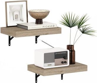 Furinno Tanna 37 cm schwebende Ausstellungsregale zur Wandmontage, Natürliche, 2er-Set