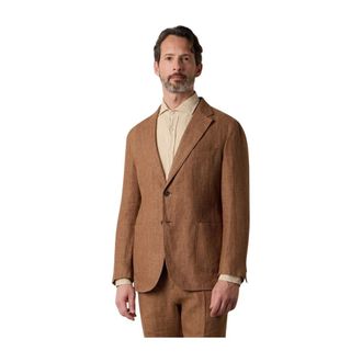 Brooks Brothers Homme, Costumes, Brun, Taille: 4XL Herringbone Linen Blazer