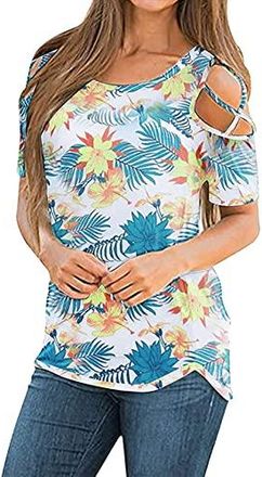 Janly T-shirt surdimensionn&eacute; pour femmes T-shirt avec imprim&eacute; floral Design &eacute;paule froide comme haut &agrave; manches courtes pour les chemisiers d&eacute;contract&eacute;s T-sh