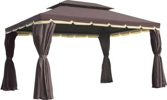 OUTSUNNY Tonnelle barnum pavillon de jardin style colonial double toit toile moustiquaires et toiles amovibles 3,9L x 2,9l x 2,8H m chocolat