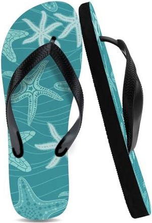 Generic Tongs unisexes pour femme, pantoufles de salle de bain, tongs pour l&eacute;t&eacute;, cadeaux pour hommes, Vagues d&eacute;toiles de mer vertes, XX-Large