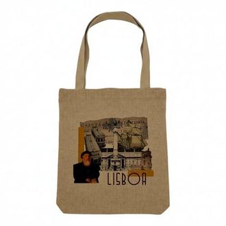 Fabulous Sac Shopping Tote Bag Aspect Lin - Lisboa Collage Lisbonne Portugal Voyage Tourisme - Sac de Courses Toile Epaisse 360g Beige Naturel Cabas Port&eacute; Epau