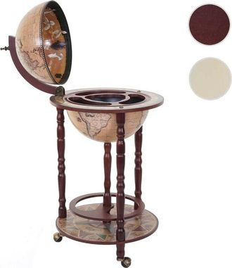 Mendler Bar de salon HWC-D83, minibar, étagère de vin, globe terrestre ø 33cm, roulant, bois deucalyptus - marron