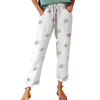 Generic Pantalon Large en Lin Femme Fluide Pantacourt &Eacute;t&eacute; Womens Autumn Fragrant Linen Print Casual Pants Perfect for Spring Comfortable and Trendy for Relaxe