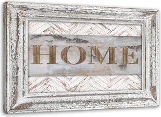 Feeby Wandbild XXL Home 120x80 cm Wanddeko Kunst Shabby Chic Rahmen Illusion Beige