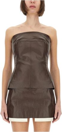Rick Owens Femme, Tops, Brun, Taille: 36 FR Haut Bustier en Cuir Sans Bretelles Rick Owens