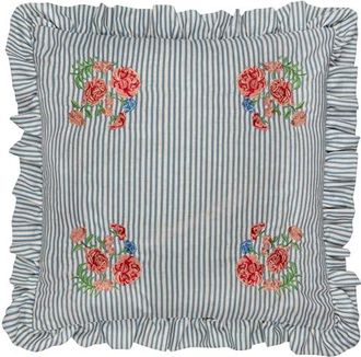 Wylder Martha Besticktes Rüschenkissen mit Polyesterfüllung - Blau - 50 x 50 cm