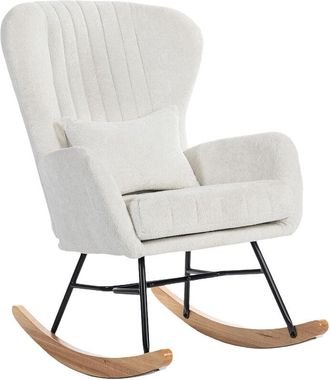 HOMCOM Fauteuil &agrave; bascule - HOMCOM - coussin, assise rembourr&eacute;, dossier haut - tissu en velours - 67 x 88 x 104 cm - blanc