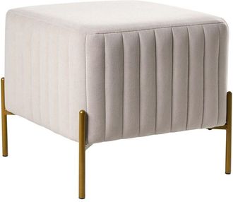 Beliani Pouf Repose-Pieds Carr&eacute; en Velours avec Pieds M&eacute;talliques Dor&eacute;s Ottoman Glam Style Blanc Cass&eacute; Utah