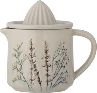 Bloomingville Zitronensaftpresse Bea aus Steingut, mit wunderschönem Blumenmotiv - Spülmaschinenfest und praktisch - in L14,5 x H14 x W10 cm für frischen Saftgenuss