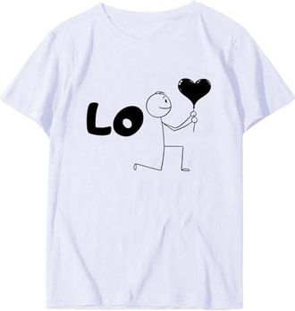 Generic T-shirt d&eacute;contract&eacute; &agrave; manches courtes et col rond pour femme avec imprim&eacute; de No&euml;l pour la Saint-Valentin 2026, blanc, XXL