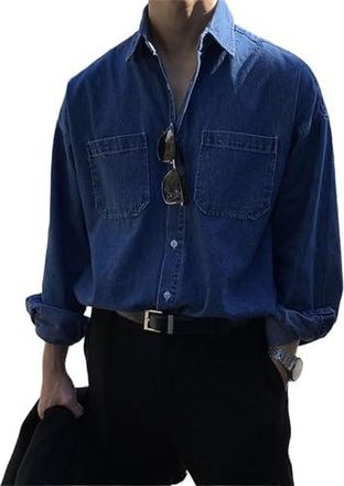 Generic Chemise d&eacute;contract&eacute;e &agrave; manches longues en jean pour homme - Pour activit&eacute;s de plein air, noir fonc&eacute;, 3XL