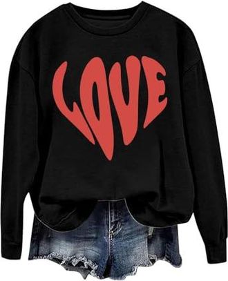 Generic Sweat-shirts de Saint-Valentin 2026 pour femmes 2024 imprim&eacute; graphique coeur col rond manches longues chemisier Saint-Valentin automne hiver pull, Noi