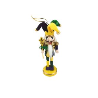 Santa's Workshop Mardi Gras Colorful Jester Holding Scepter Wooden Nutcracker Christmas Ornament