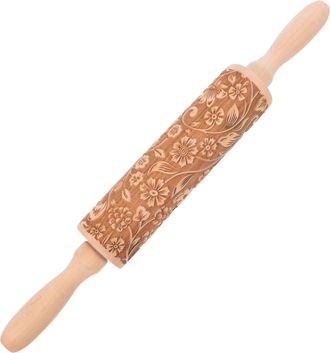 Cabilock Nudelholz aus Buchenholz mit Gepr&auml;gtem Muster Pr&auml;ge-teigroller f&uuml;r Kekse Blumenmuster Einfach zu Bedienen Langlebig f&uuml;r Geb&auml;ck und Fondant f&uuml;r Backen 