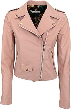 JOPHY & CO. Veste courte pour femme en cuir véritable moto vintage avec poches et fermetures éclair (cod. 207939 & 207968), Rose (code 188468), M