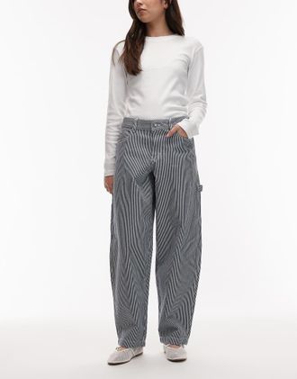 Dickies Lockere, gerade geschnittene Carpenter-Hose mit Hickory-Streifen in Blau