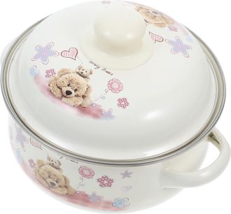 Cabilock Emaille Suppentopf 16cm mit Deckel Robuster Küchensuppentopf mit Flachem Boden Doppelter Griff für Sicheres Kochen Geeignet für Herd und Grill