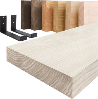 Lamofootwear Manufaktur Wandregal Holz Gerade | Regal Farbe: Weiß | mit schwarzem Industrial Regalträger | 120 cm