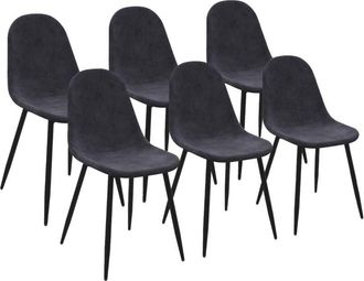 IDMarket 6er-Set DALI Esszimmerstühle aus dunkelgrauem Samt