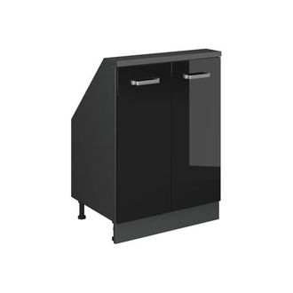 Vicco Meuble de Rangement sous Pente Rion, Noir Brillant/Anthracite, avec 2 Portes