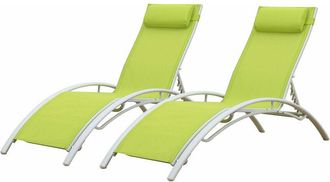 Happy Garden Happy Garden - Lot de 2 transats galapagos en textilène vert - aluminium blanc