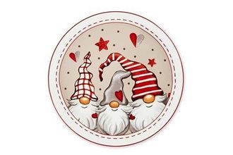 Excelsa Gnomo Assiettes Panettone ou Pizza, Lot de 6, 30,5 cm, porcelaine, d&eacute;corations de No&euml;l
