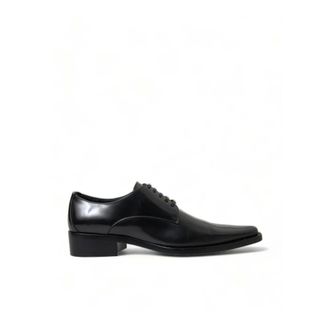 Dolce & Gabbana Femme, Chaussures, Noir, Taille: 38 EU Chaussures Plates Formelles en Cuir Noir Lacets