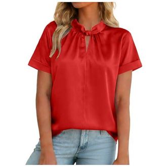 Generic Haut &agrave; Satin avec Brillance pour Femme - Sexy Business Clubwear Club Tops Casual D&eacute;contract&eacute; Aspect Soie Chemise Manches Courtes Blouses Soir&eacute;e &Agrave; Th&egrave;m