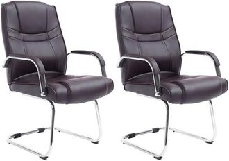 Clp Lot De 2 Chaises Cantilever Attila en Similicuir avec Accoudoirs I Fauteuil Oscillant avec Piètement Luge Métal Chromé I Charge 180 Kg, Couleur:Marron