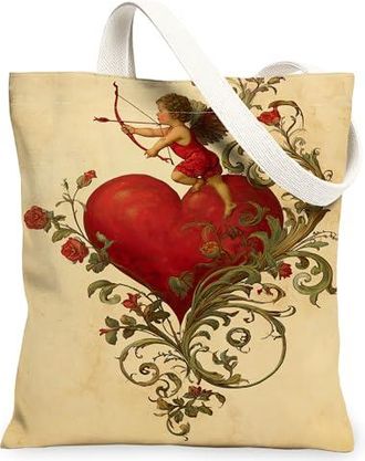 Generic Sacs fourre-tout en toile florale de Saint-Valentin, motif coeur, sacs d&eacute;picerie r&eacute;utilisables, l&eacute;gers et lavables en toile pour Sho, Rouge, 13x15 Inc